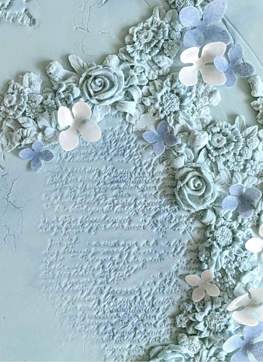 Bas relief and Wafer Paper Flowers Wedding Cake | Florea Cakes